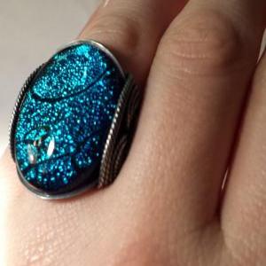 Big Blue Ring, Sparkling Ocean Water, Dichroic Glass Cocktail Ring ...