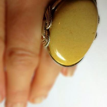 Mustard Yellow Ring, Huge Natural Jasper Stone, Sterling Silver ...
