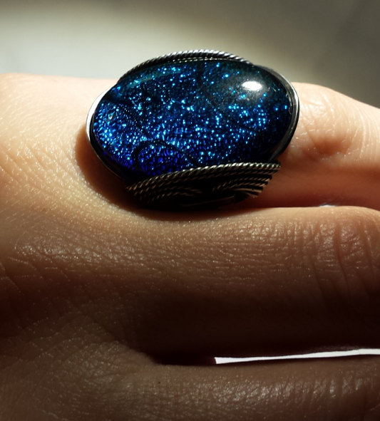 Big Blue Ring, Sparkling Ocean Water, Dichroic Glass Cocktail Ring ...