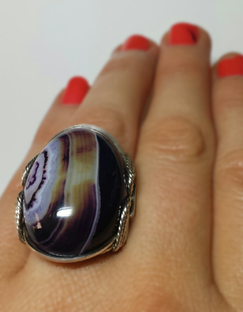 Agate Ring, Sterling Silver, Any Size, Eggplant Purple, Bold Stone ...