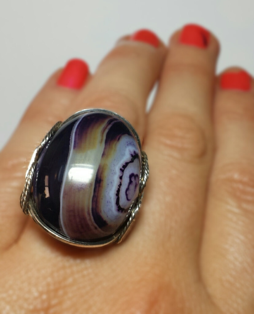Agate Ring, Sterling Silver, Any Size, Eggplant Purple, Bold Stone ...