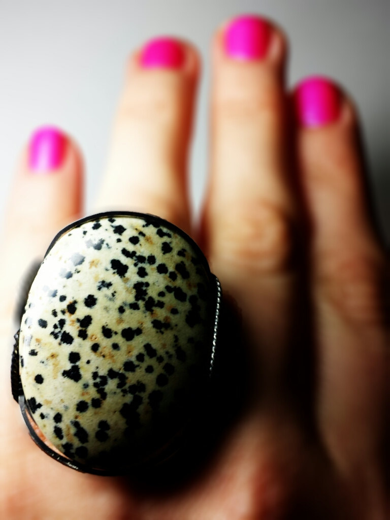 Spotted Stone Ring, Huge Dalmatian Jasper, Sterling Silver, Dinosaur ...