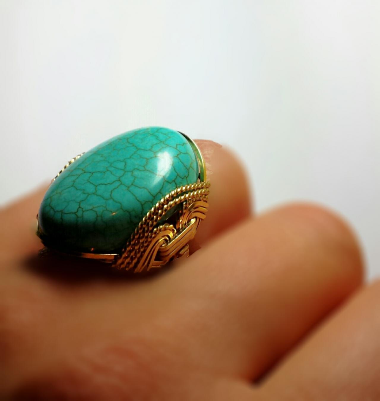 Turquoise Blue Ring, Magnesite Stone, 14k Gold Fill, Handmade Any Size ...