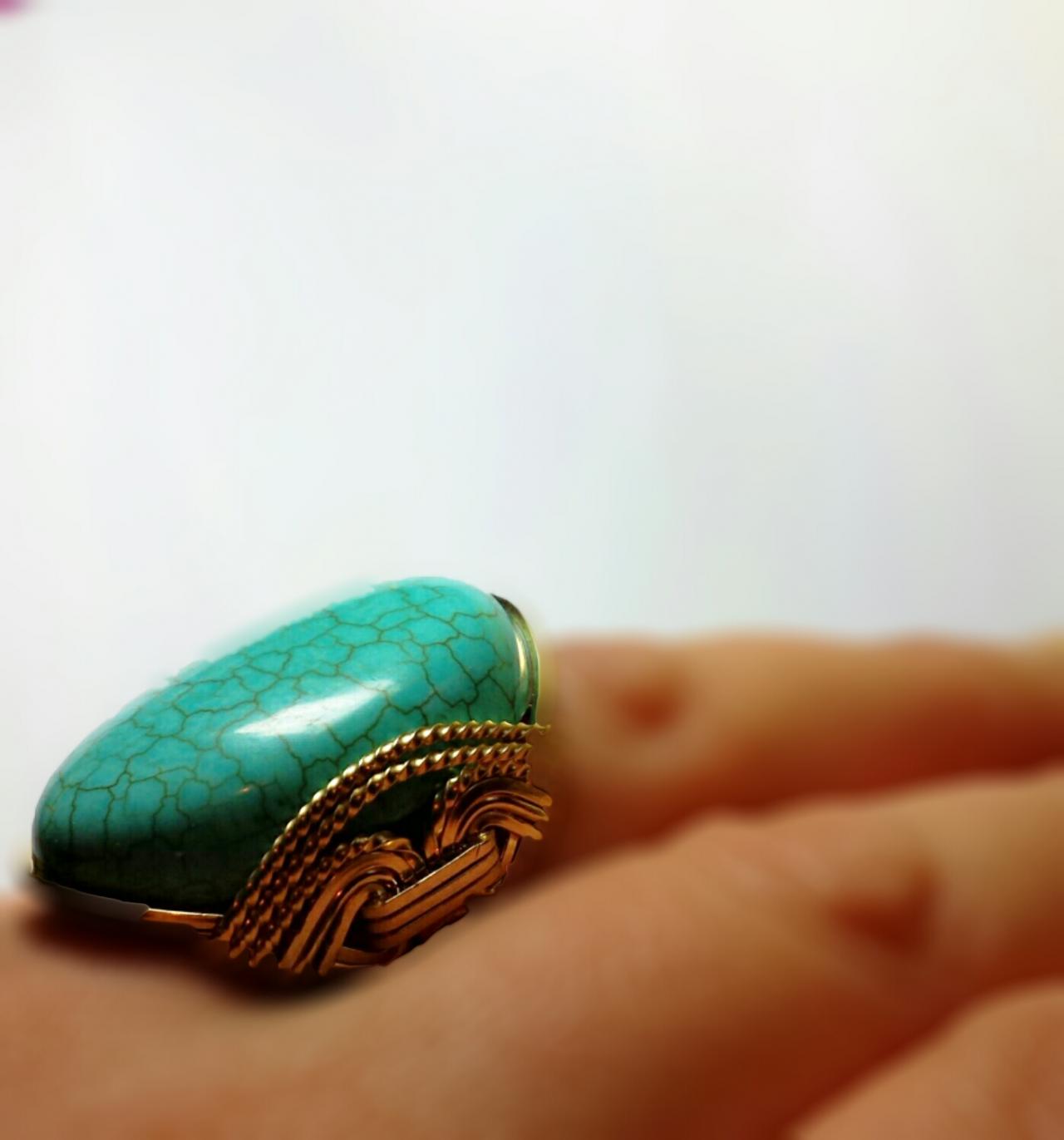 Turquoise Blue Ring, Magnesite Stone, 14k Gold Fill, Handmade Any Size ...