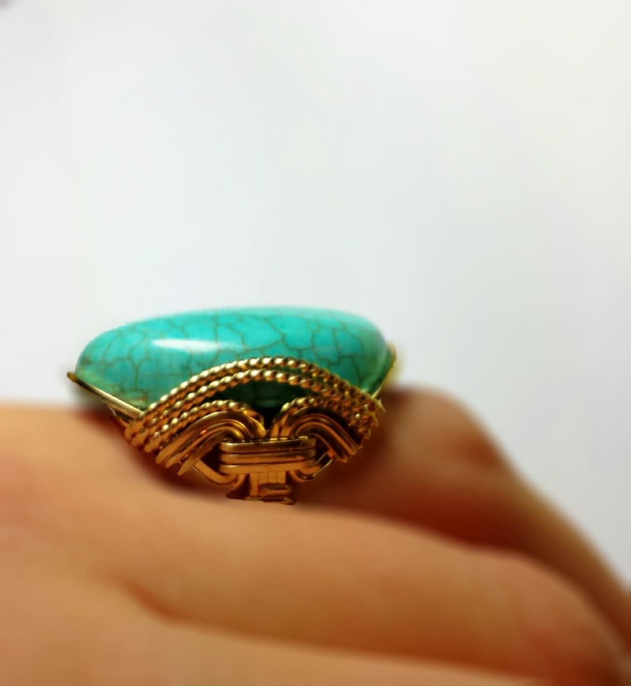 Turquoise Blue Ring, Magnesite Stone, 14k Gold Fill, Handmade Any Size ...