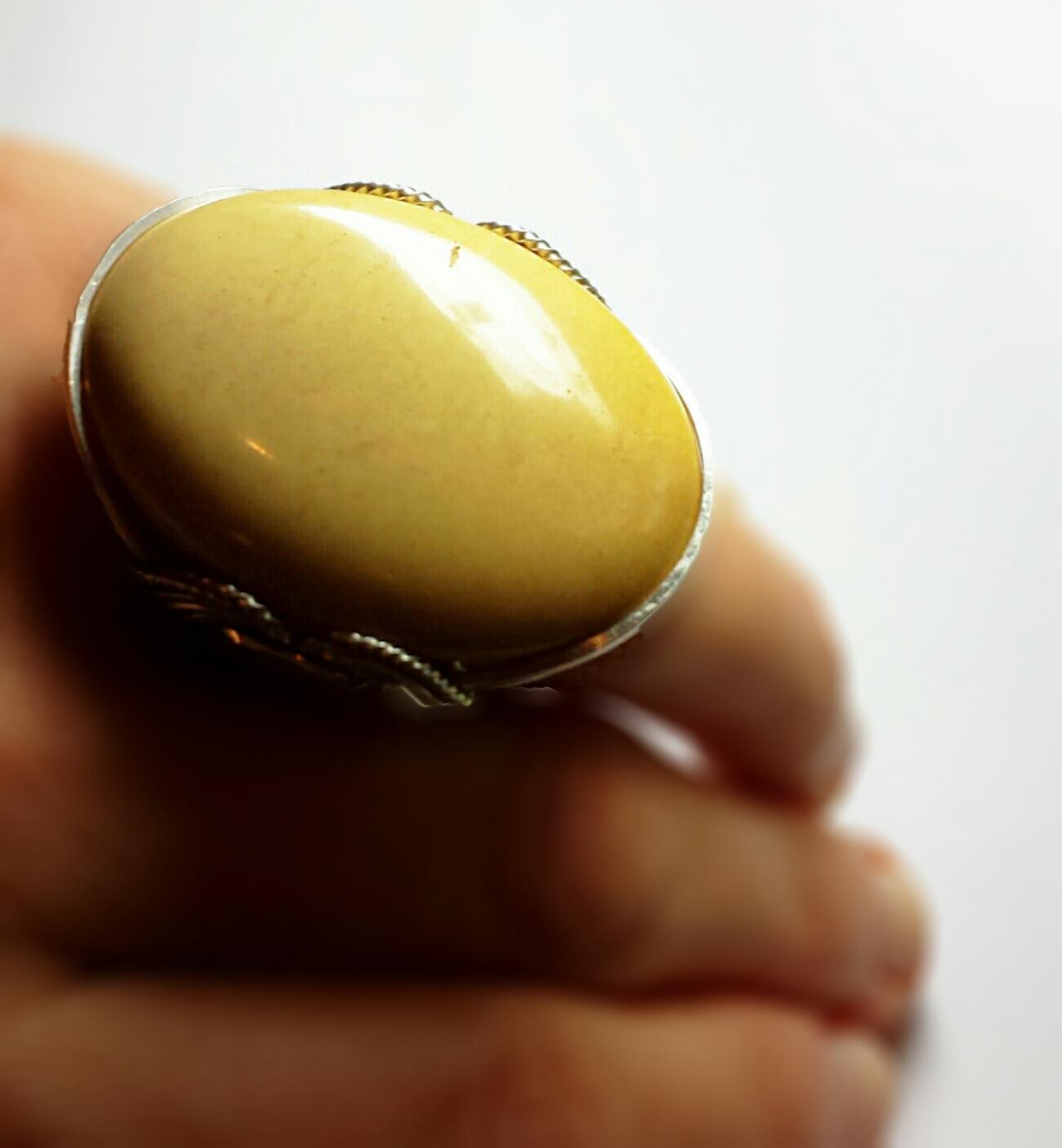 Mustard Yellow Ring, Huge Natural Jasper Stone, Sterling Silver ...