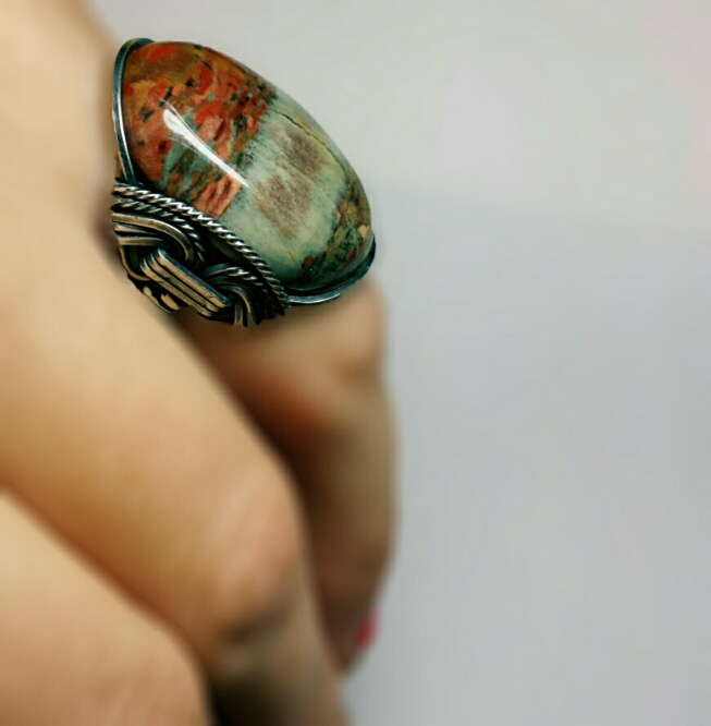 Statement Ring, Red Grey Stone Oxidized Sterling Silver, Handmade Any ...