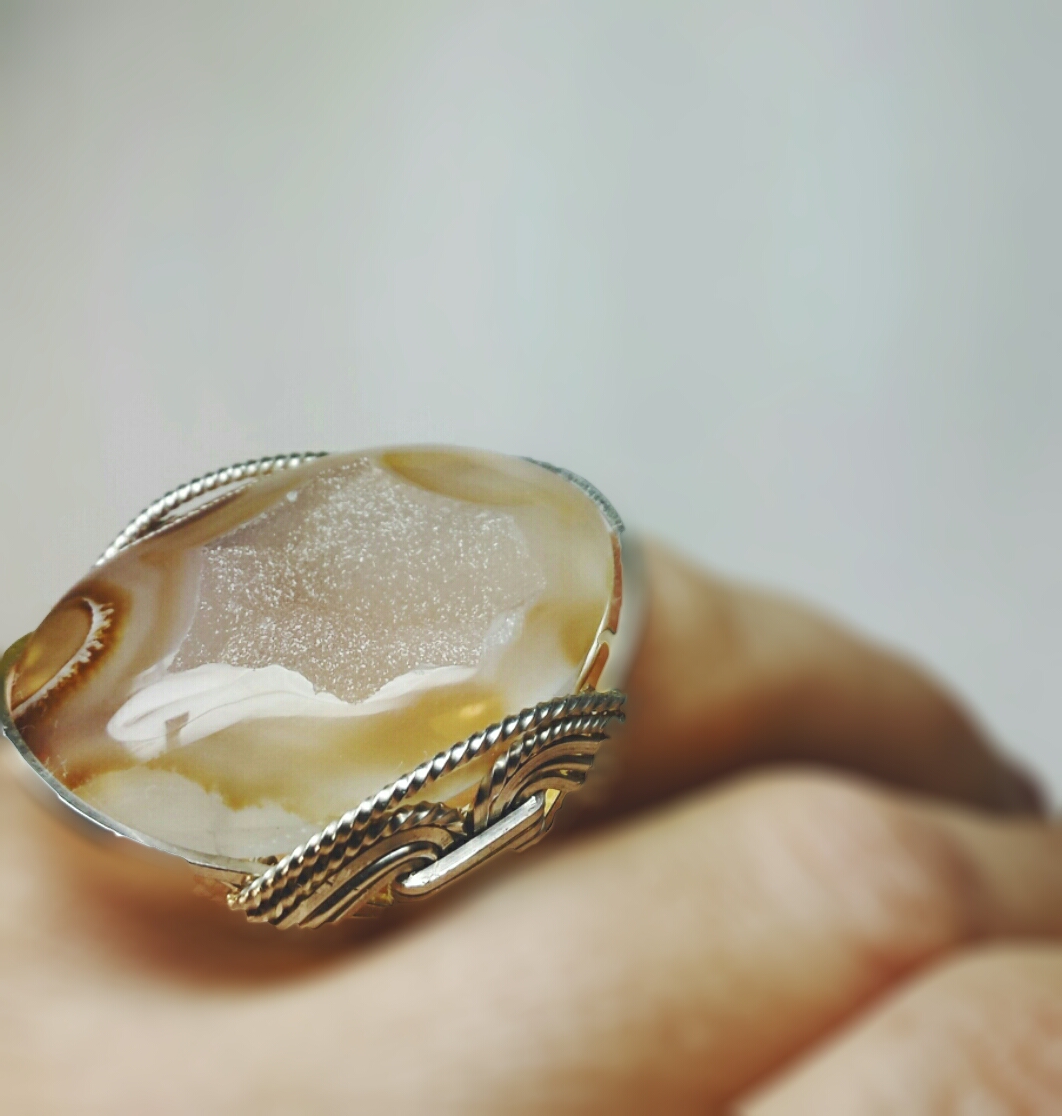 Chunky Druzy Ring, Sparkle Natural Crystal Statement Stone Sterling ...