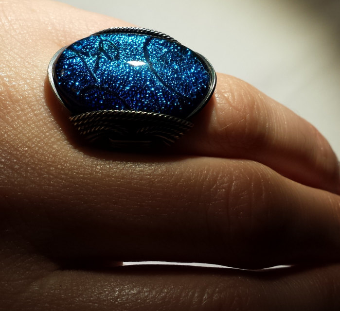 Big Blue Ring, Sparkling Ocean Water, Dichroic Glass Cocktail Ring ...