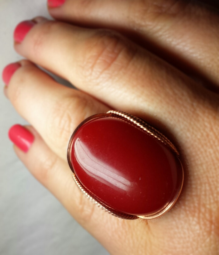 Cherry Red Ring, Warm Rose Copper, Handmade In Any Size, Large Bold ...