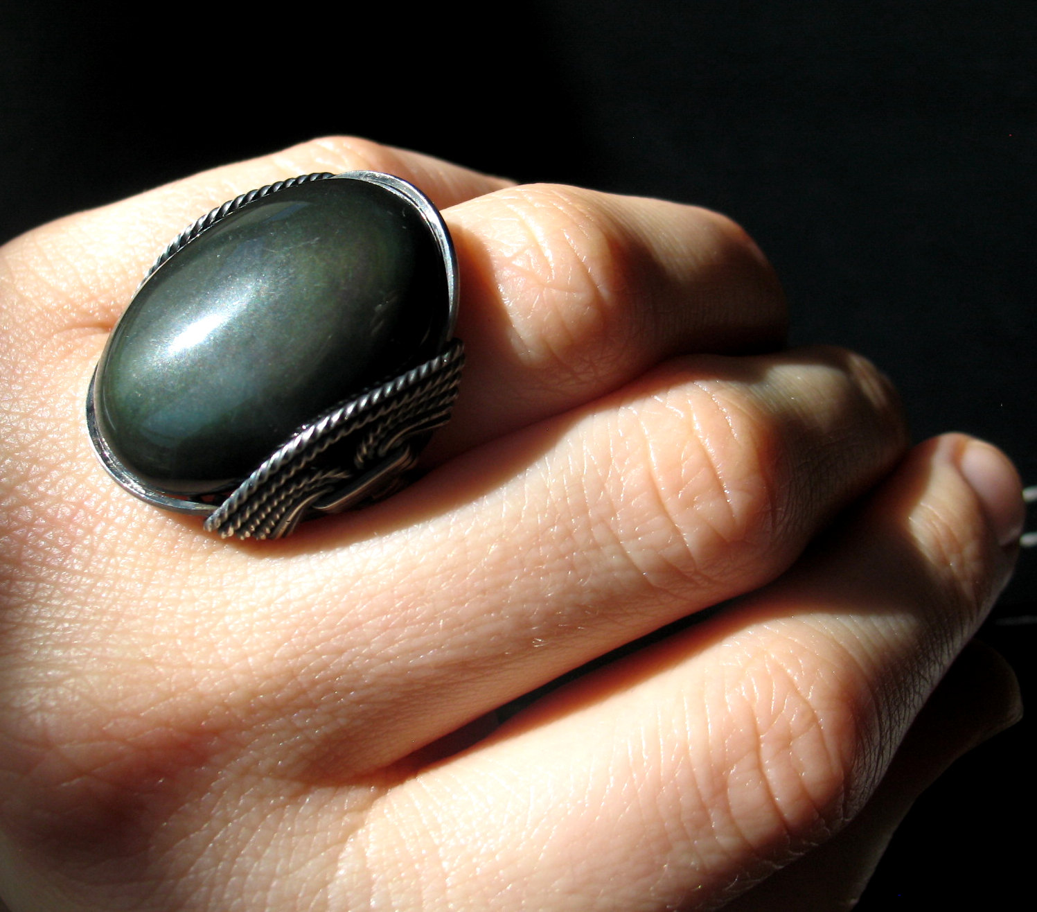 Handmade Ring, Rainbow Obsidian Stone, Unique Statement, Rustic ...